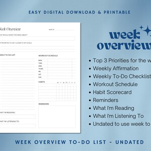 Week Overview Digital Planner Printable, Weekly Planner To-do List ...