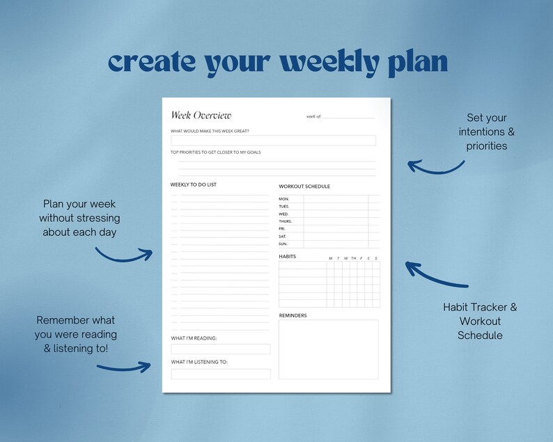 Week Overview Digital Planner Printable, Weekly Planner To-do List ...