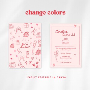 Trendy Birthday Invitation, Front & Back, Editable Template, Digital ...