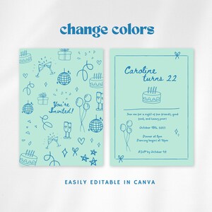 Trendy Birthday Invitation, Front & Back, Editable Template, Digital ...