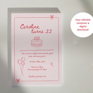 Trendy Birthday Invitation, Front & Back, Editable Template, Digital ...