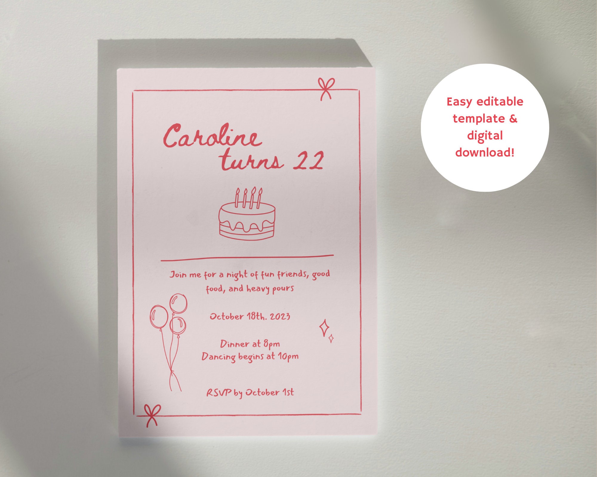Trendy Birthday Invitation, Front & Back, Editable Template, Digital ...