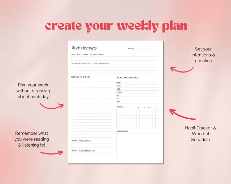 Week Overview Digital Planner Printable, Weekly Planner To-do List ...
