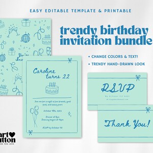 Trendy Adult Birthday Invitation Bundle - Editable Templates, Front ...