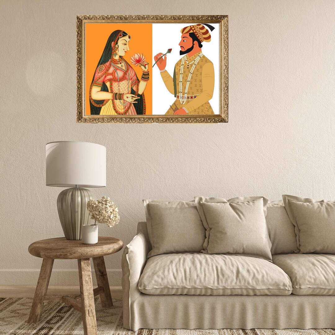 Indian Royal Raja Rani Art, Set of 2, Vintage Prints, Living Room Decor ...