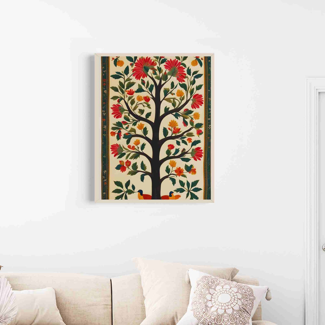 Kalamkari Tree of Life With Set of 3, Handpainted Original Artwork ...