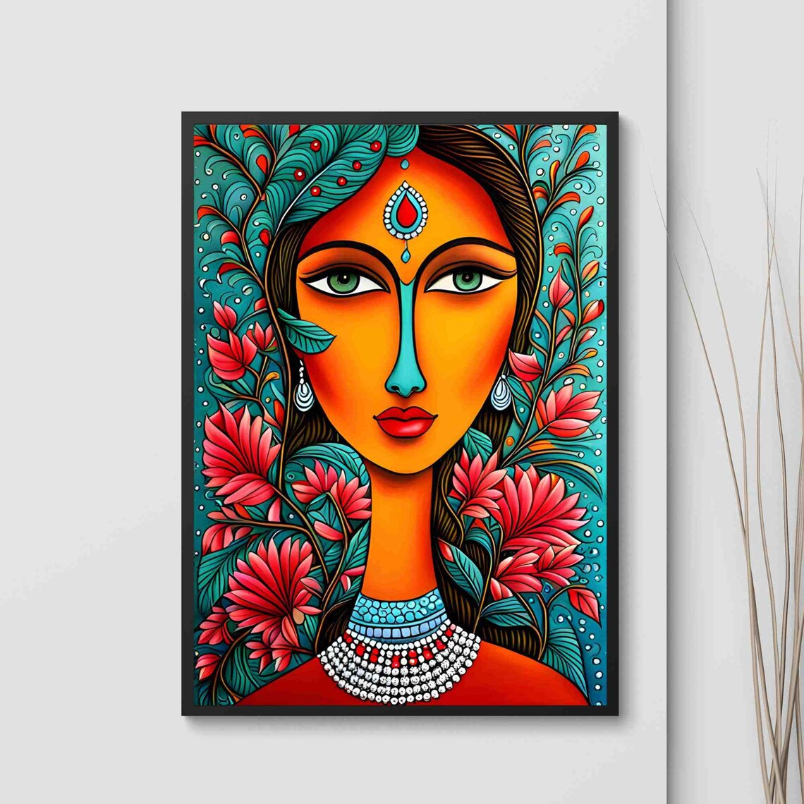 Madhubani Painting Indian Traditional Folk Art Indian Painting Madhubani Art Madhubani Lady Art ...