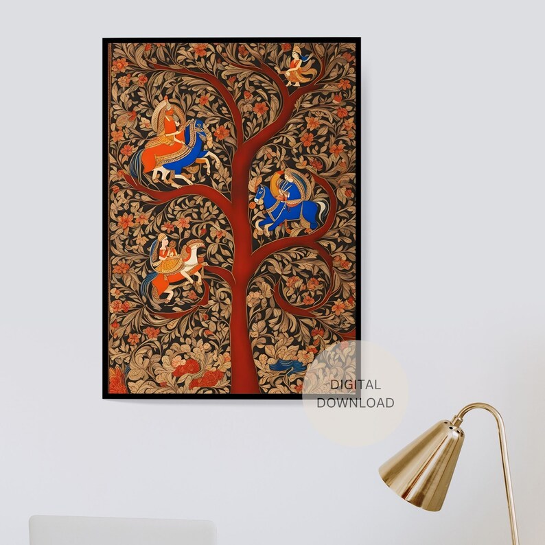 Kalamkari Elegance Handcrafted Tree of Life Digital Wall Art Print Set ...