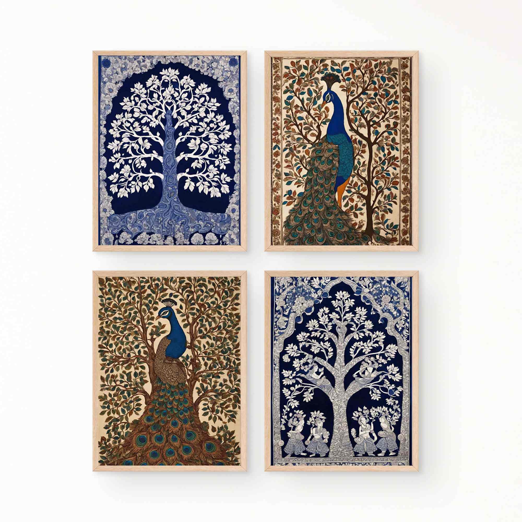 Kalamkari Tree of Life With Set of 4 ,digital Artwork, Instant Download ...
