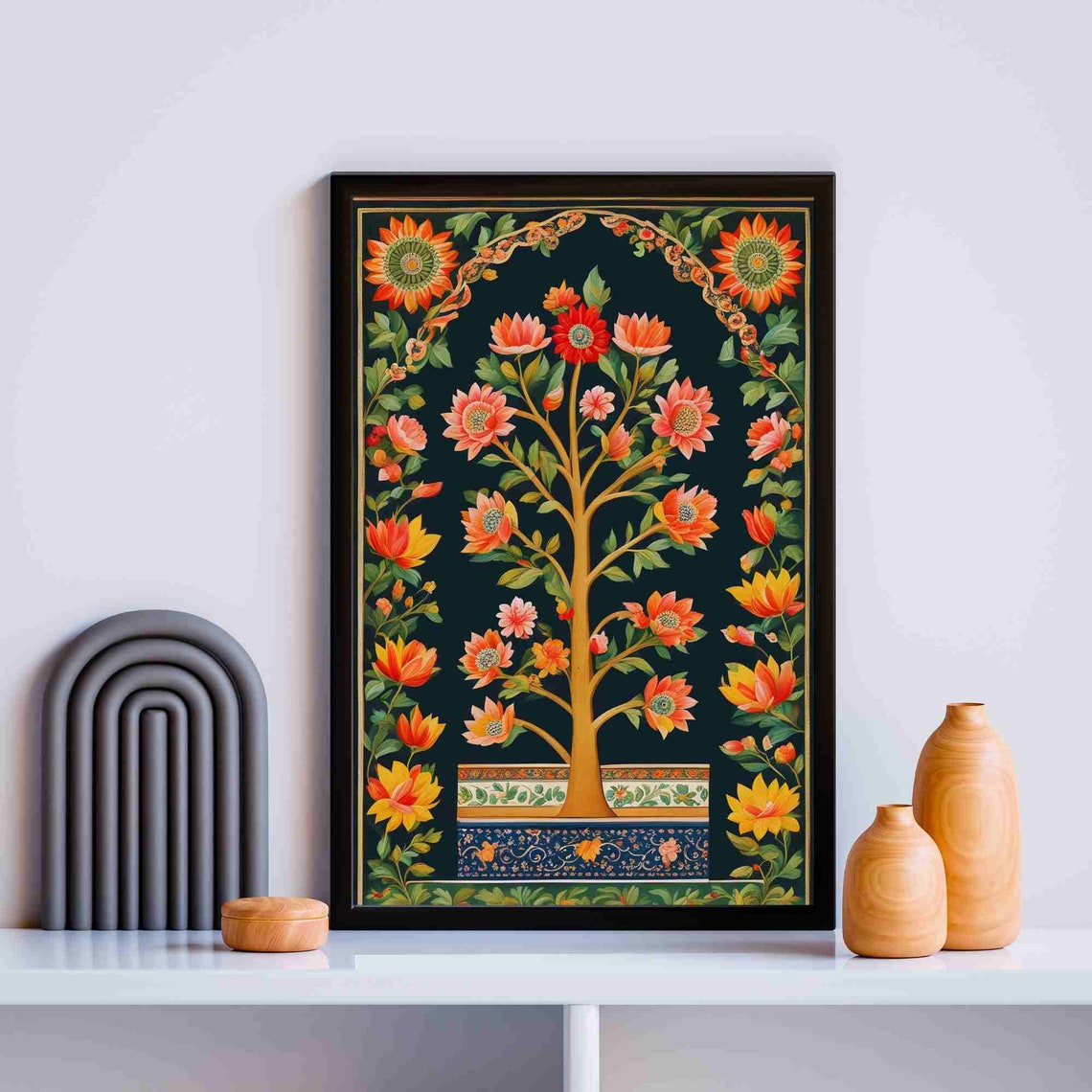 Kalamkari Tree of Life With Set of 3, Handpainted Original Artwork ...