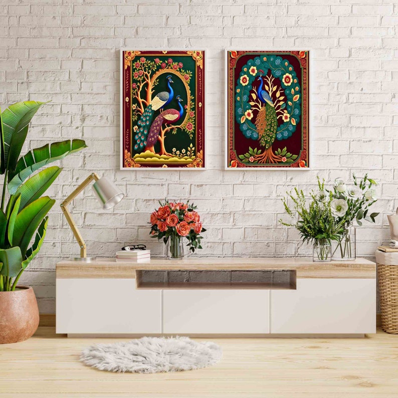 Indian Peacock Wall Art Set of 3,india Art Decor,vintage Peacock ...