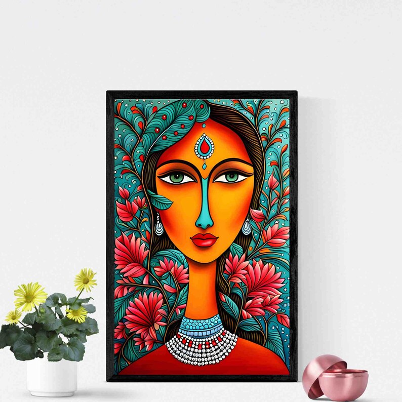 Madhubani Painting Indian Traditional Folk Art Indian Painting Madhubani Art Madhubani Lady Art ...