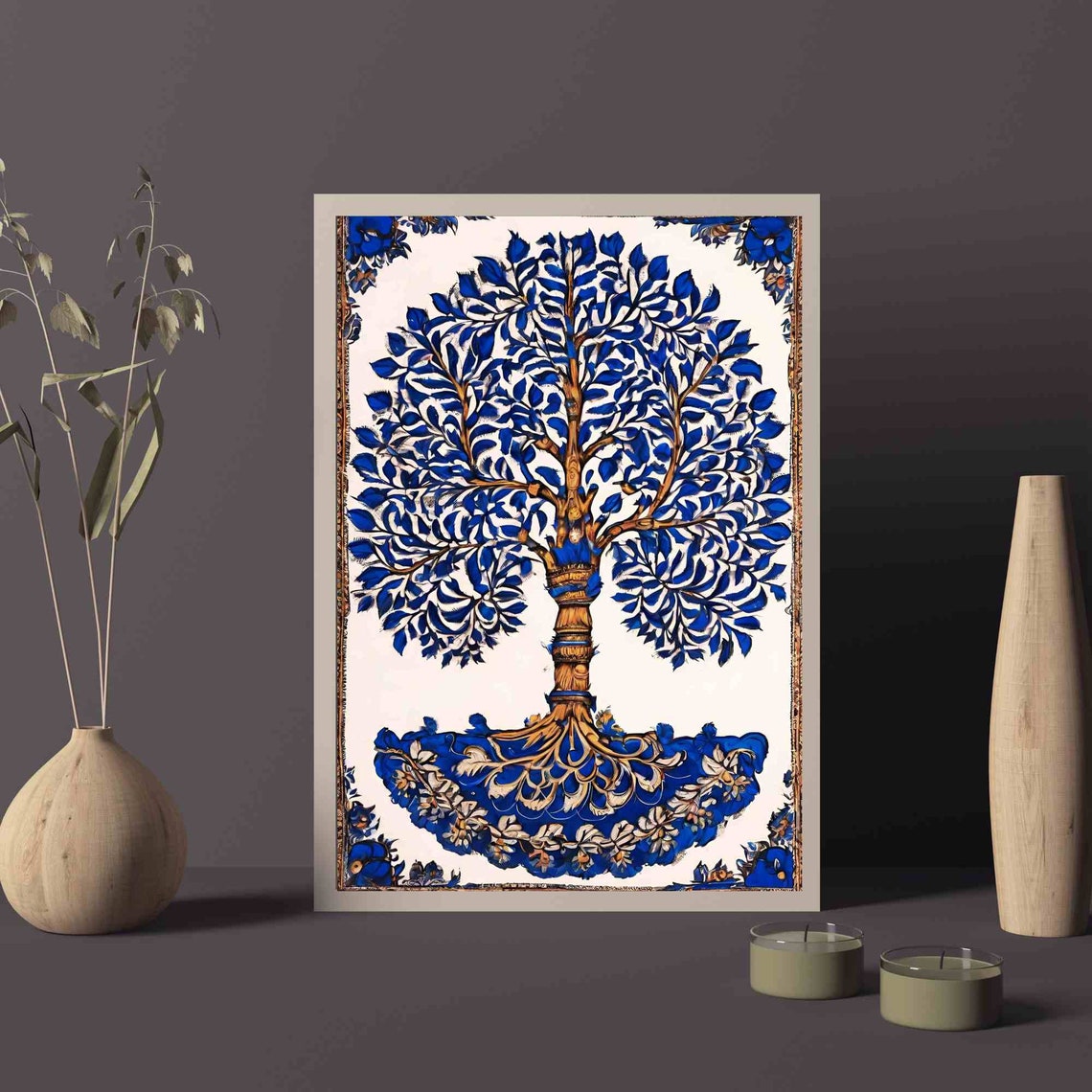 Indian Kalamkari Painting Blue Kalamkari Tree Indian Art, Living Room ...