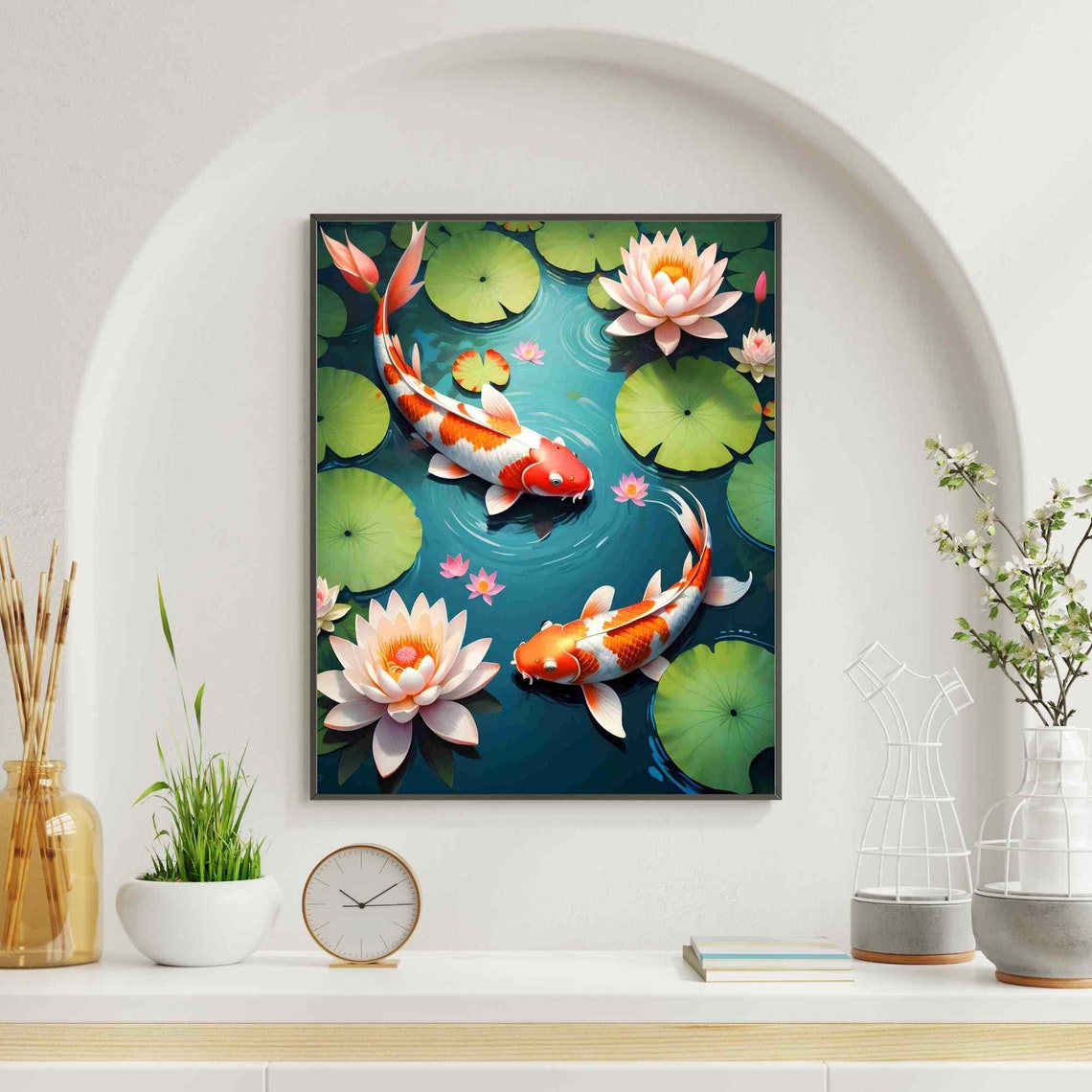 Koi Fishes in the Pond Painting ,digital Download Koi Fish Print Wall ...