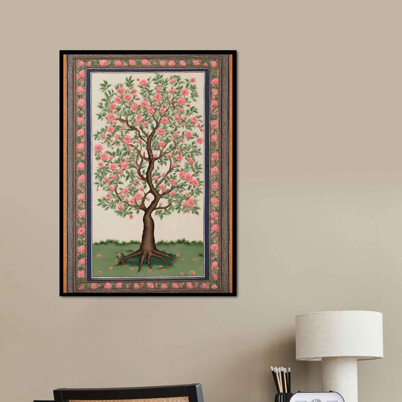 Indian Vintage Folk Art Set of 2 Blossoming Tree Floral Print Pichwai ...
