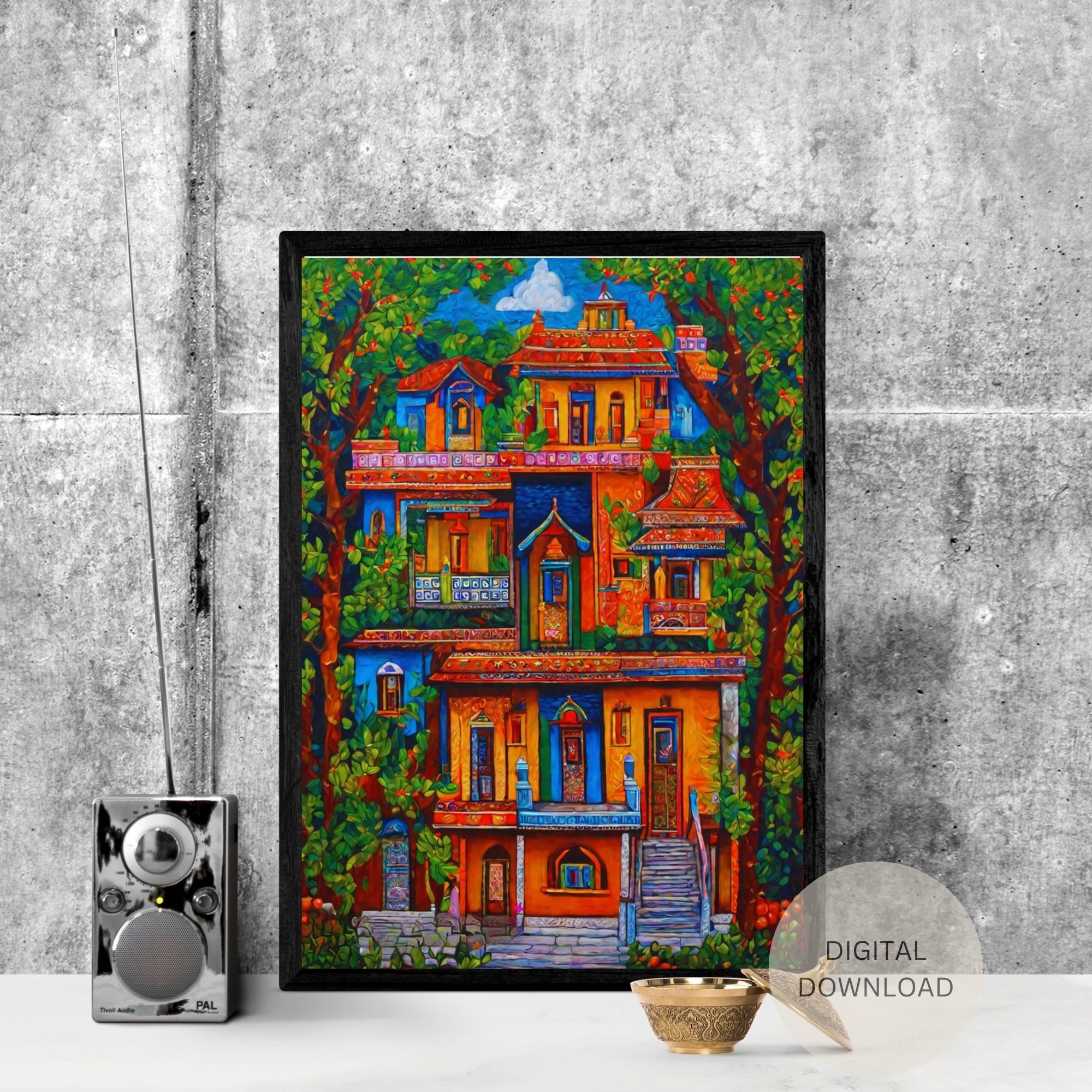 Indian Folk Art House Painting,3 Wall Art Prints, Vintage House ...