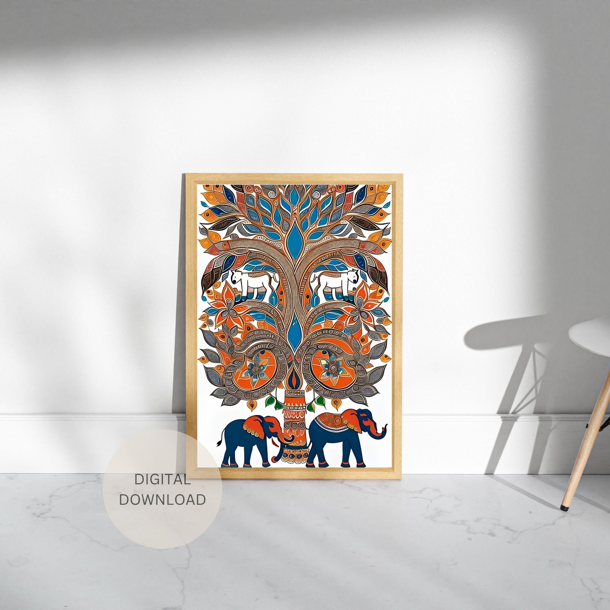 Kalamkari Tree of Life With Elephant Set of 4 ,digital Artwork, Instant ...