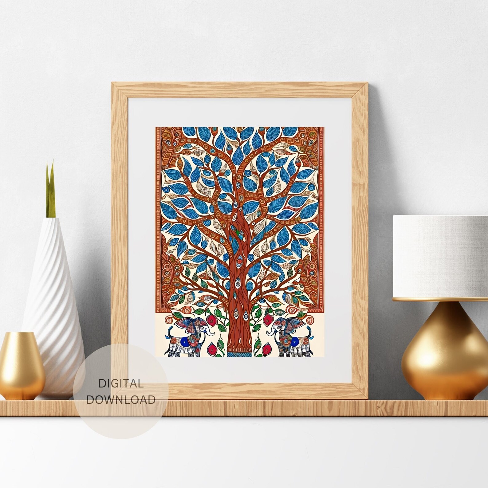 Kalamkari Tree of Life With Elephant Set of 4 ,digital Artwork, Instant ...
