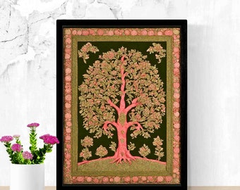 Kalamkari Tree of Life With Peacock Art Set of 3 Original Artwork ...