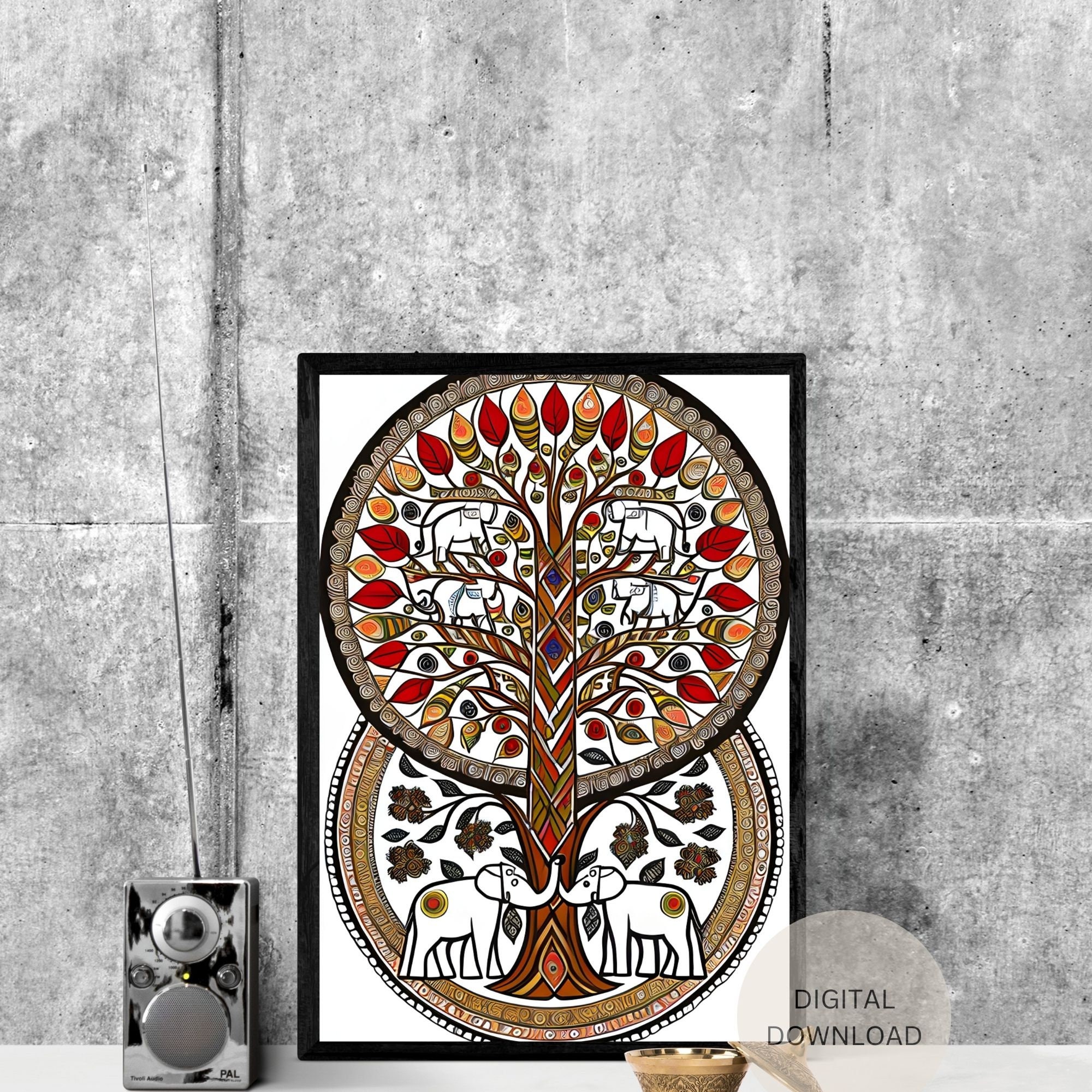 Kalamkari Tree of Life With Elephant Set of 4 ,digital Artwork, Instant ...