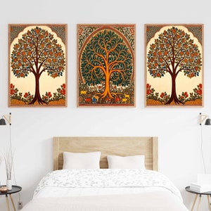 Kalamkari Tree of Life Set of 3 Kalamkari Painting, Original Artwork ...