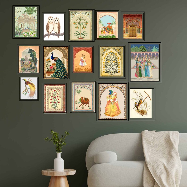 Indian Vintage Art, SET OF 15 Vintage Prints, Living Room Decor ...