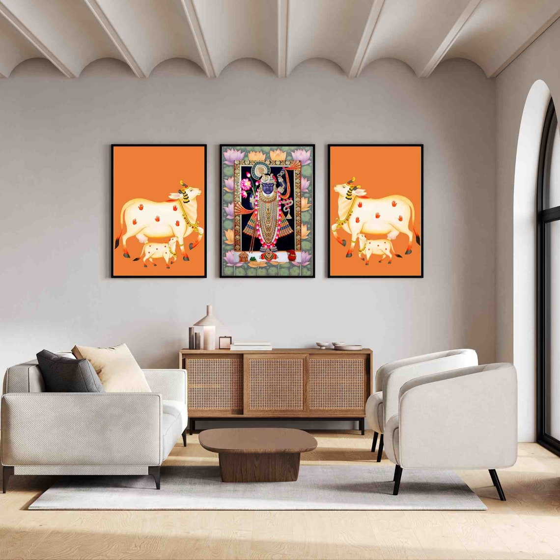 Shreenathji Pichwai Set of 3 Modern Pichwai, Home Decor, Traditional ...