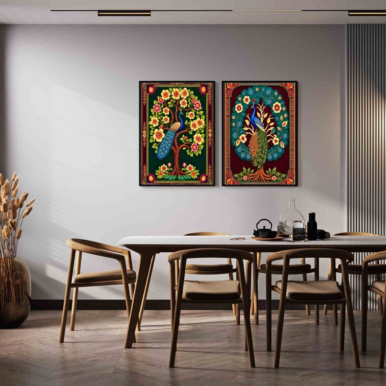 Indian Peacock Wall Art Set of 3,india Art Decor,vintage Peacock ...