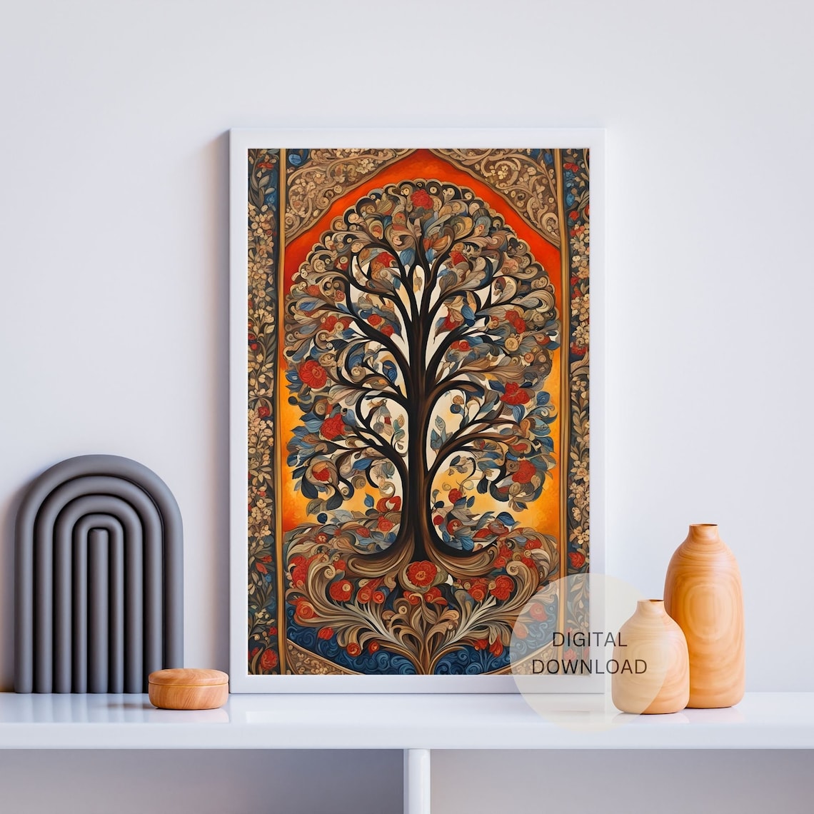 Kalamkari Tree of Life With Elephant Set of 4 ,digital Artwork, Instant ...