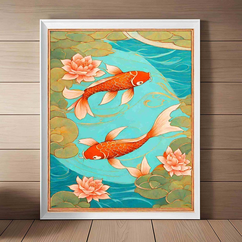 Koi Fish Print Set of 3, Koi Wall Art, Printable Japanese Print, Fish ...