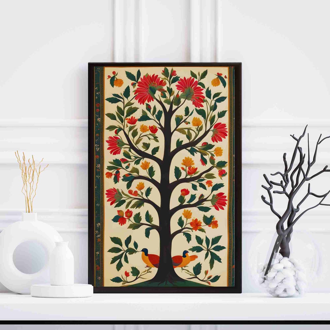 Kalamkari Tree of Life With Set of 3, Handpainted Original Artwork ...