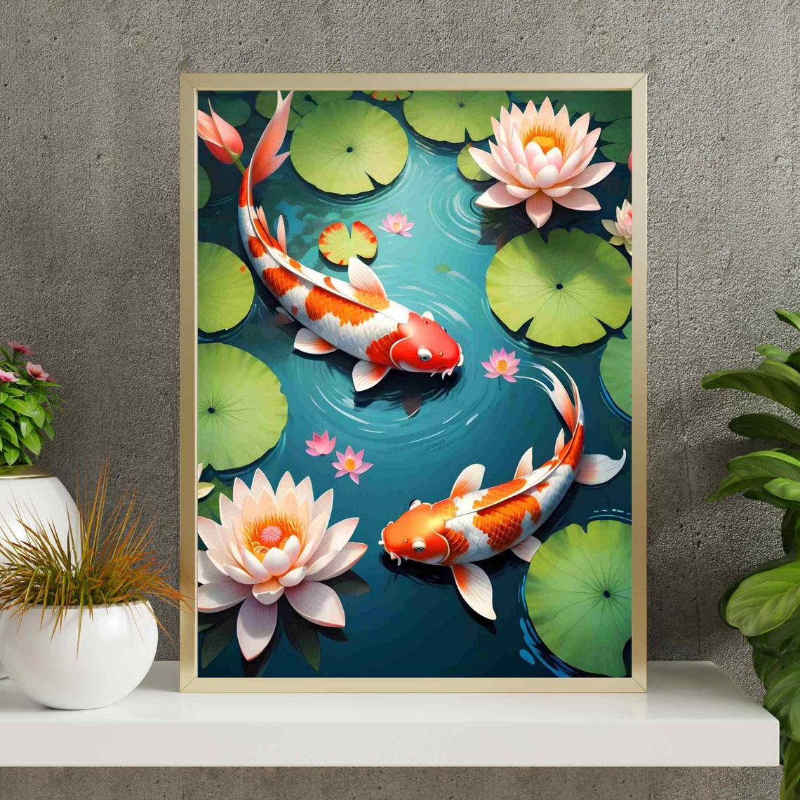 Koi Fishes in the Pond Painting ,digital Download Koi Fish Print Wall ...