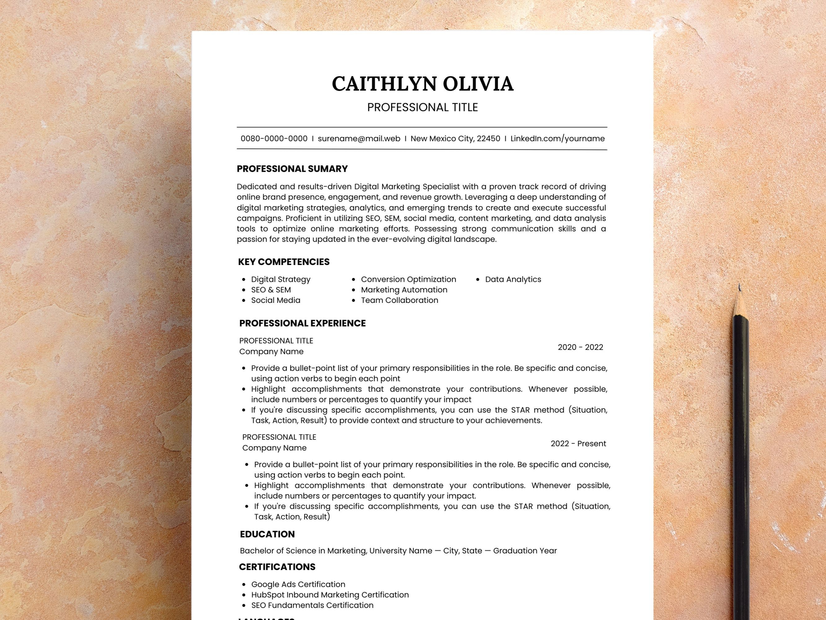 Plantilla de currículum ATS plantilla de currículum - Etsy México