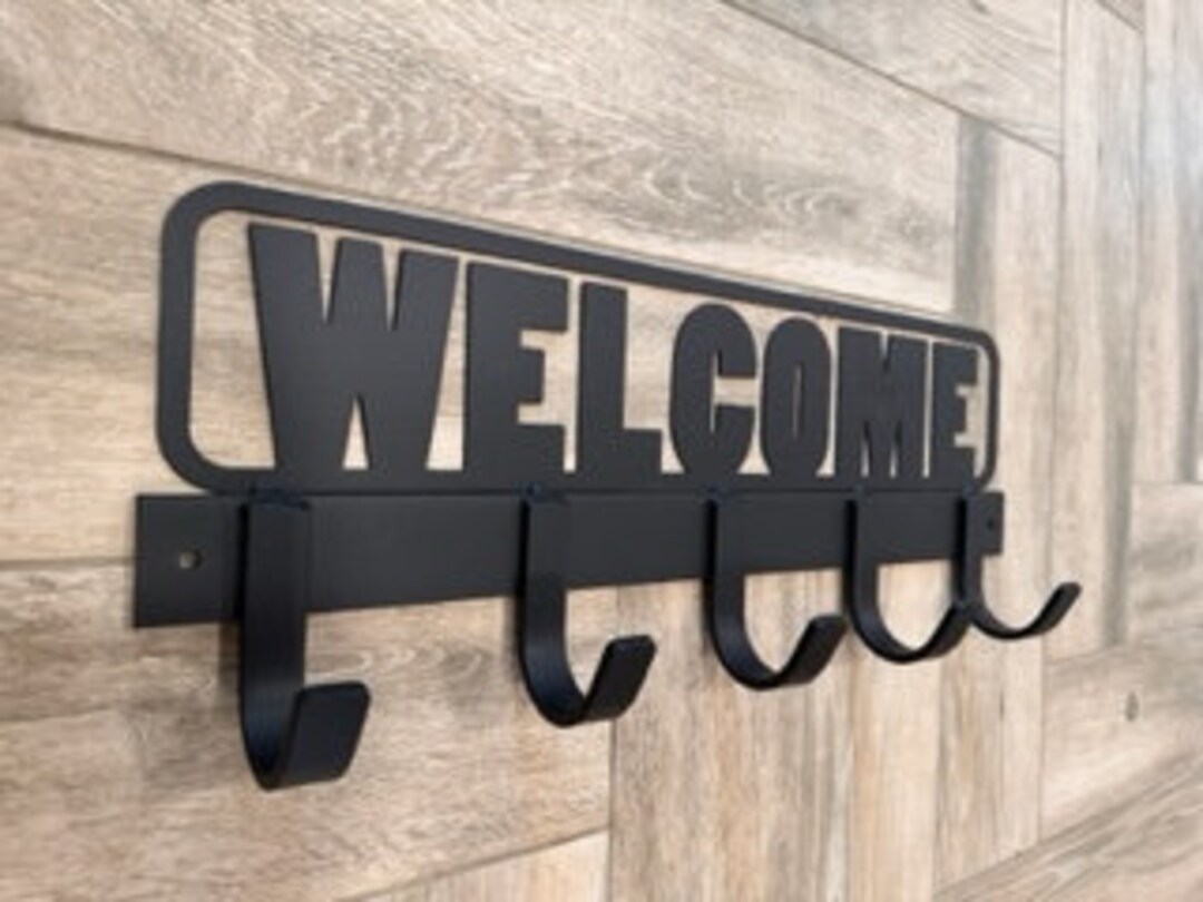 Welcome Sign Coat Rack - Hand-welded Entryway Hanger - Rustic Home ...