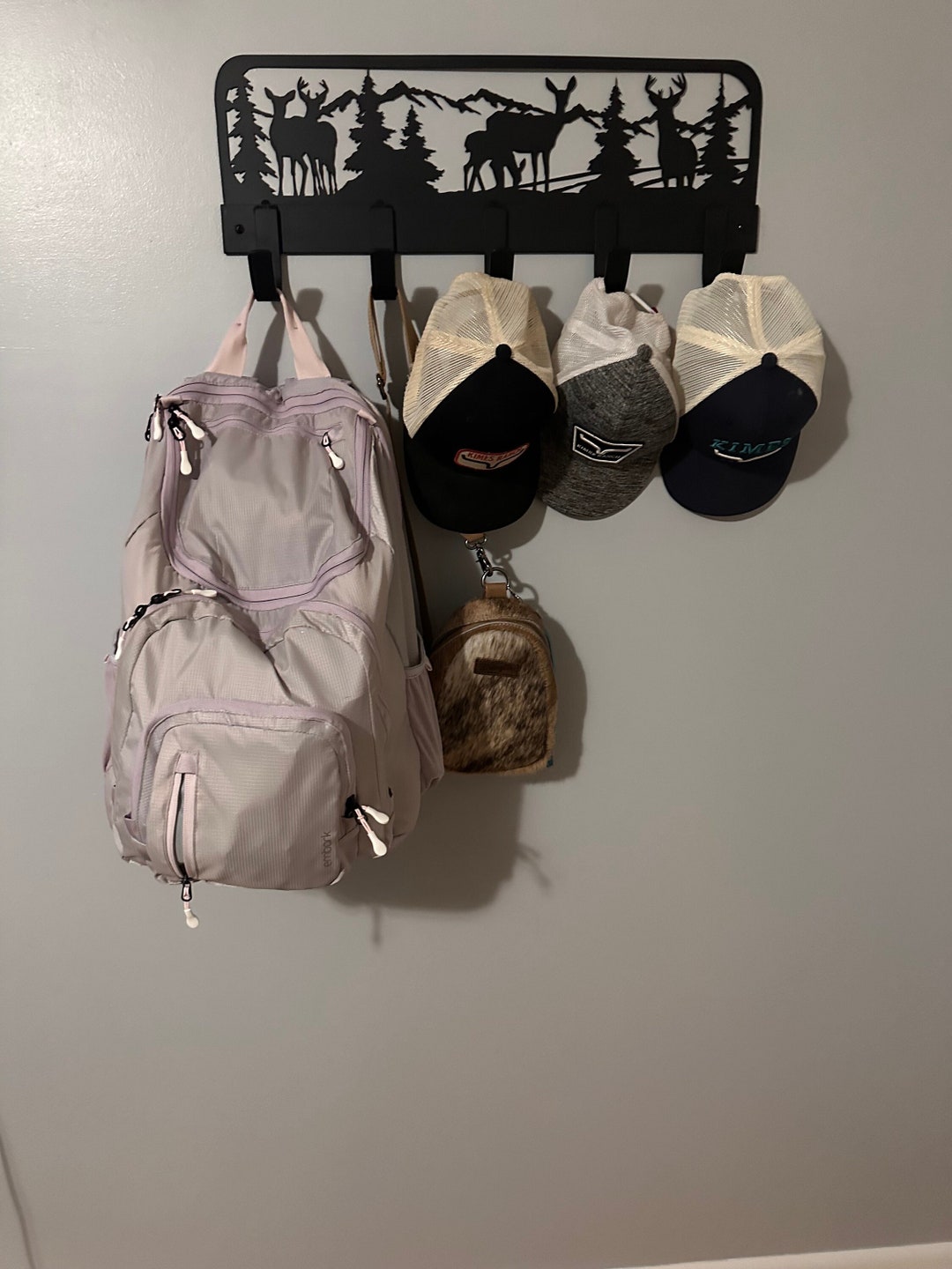 Handmade Black Metal Deer Scene Welded Coat Rack Rustic Wildlife Wall ...