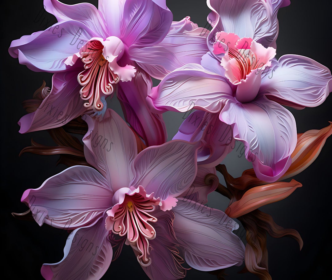 3d Purple Orchids Png Files/ Tumbler Designs/ Wall Art/ Sublimation - Etsy
