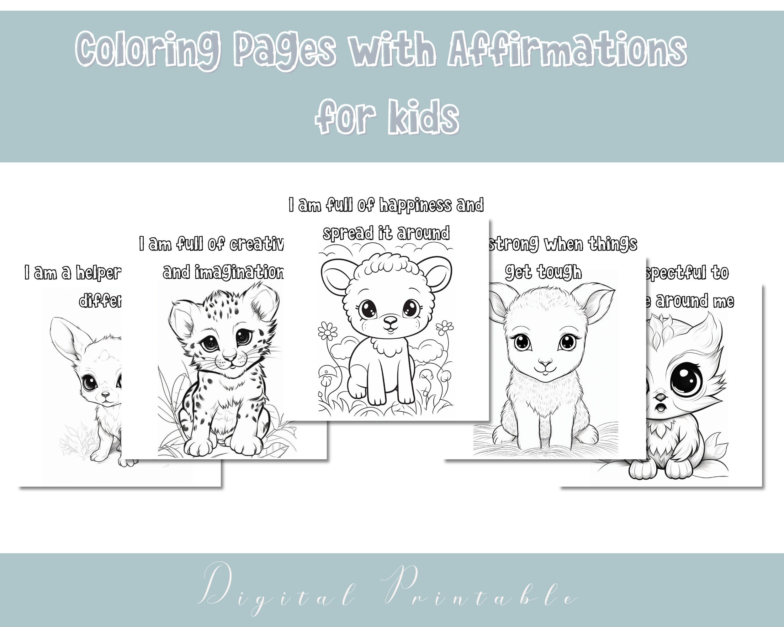 30 Printable Animal-themed Coloring Pages With Uplifting Affirmations ...