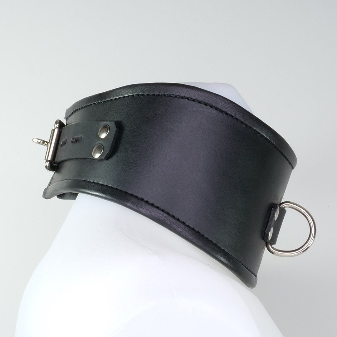 Curved Black Leather Posture Collar With Padlockable Buckle and ...