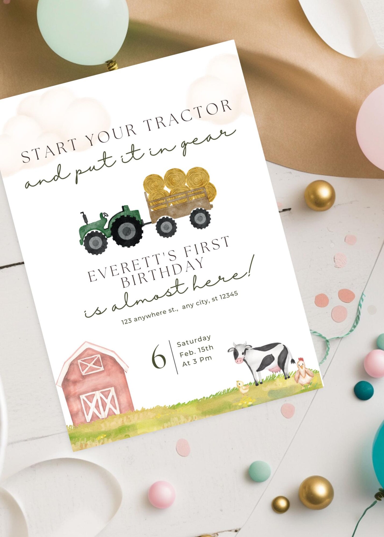 Tractor 1st Birthday Invitation | Farm Kids Party, Editable Template ...