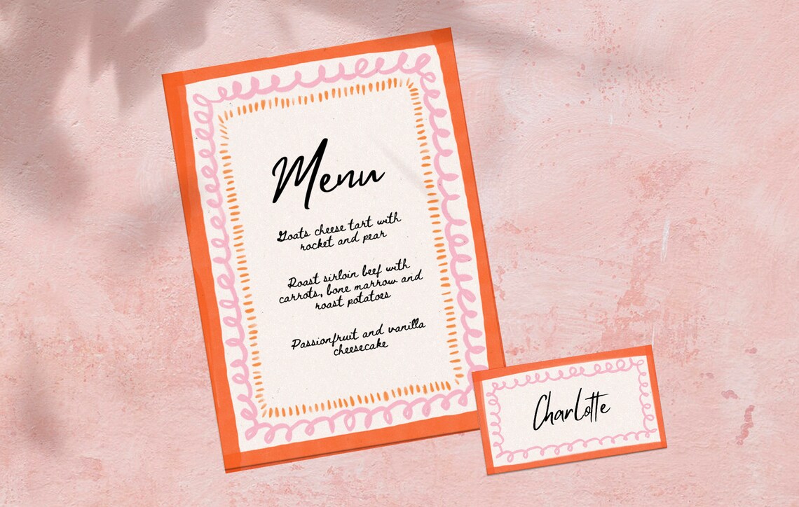 Personalised Menu Template and Name Card, Editable Wedding Stationery ...