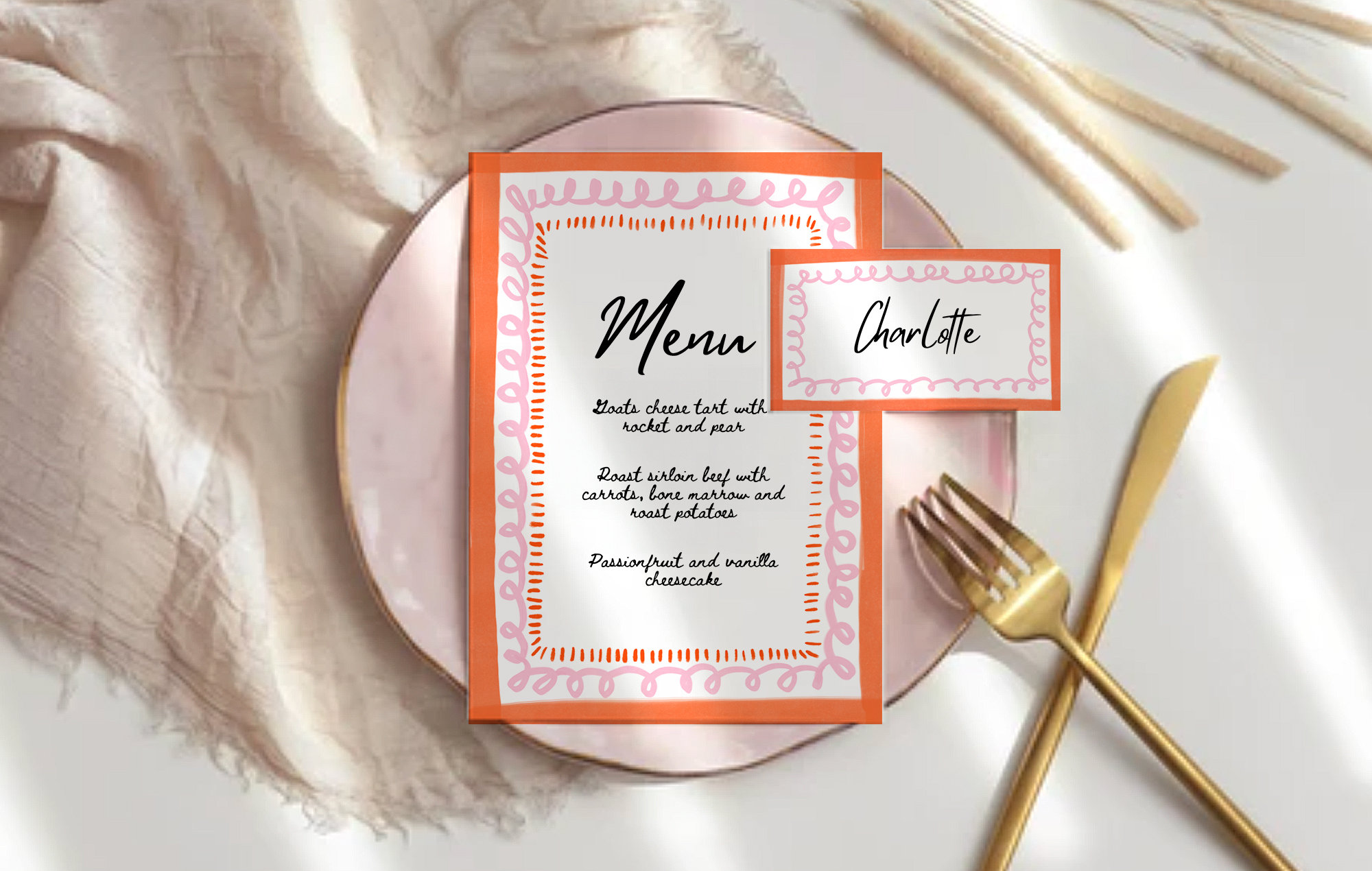 Personalised Menu Template and Name Card, Editable Wedding Stationery ...