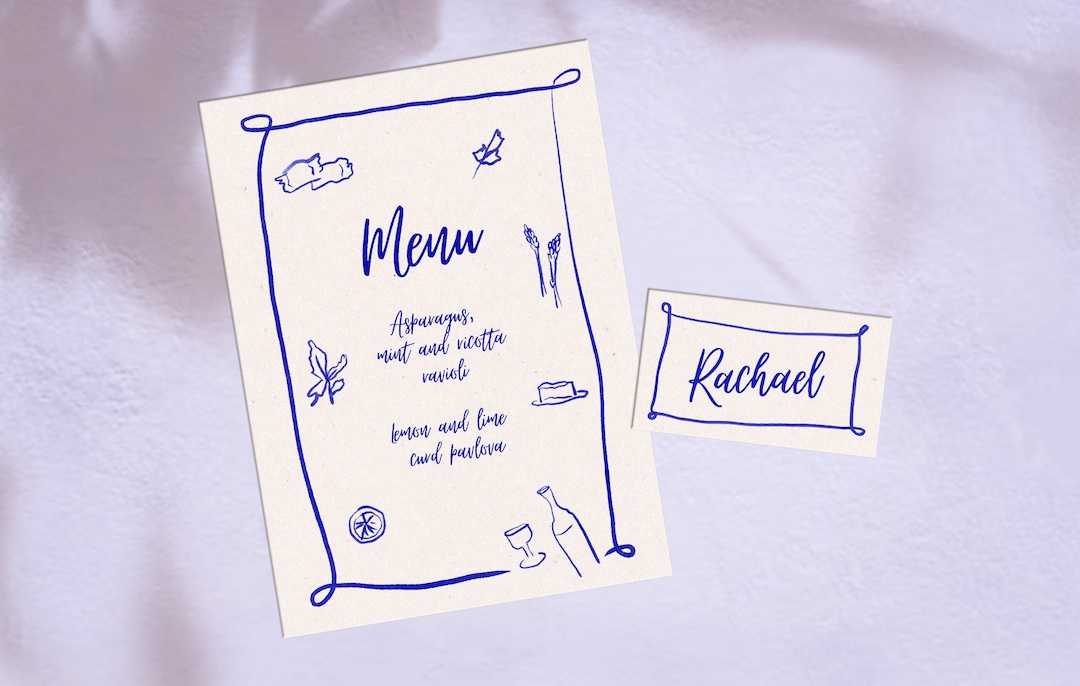 Hand Drawn Editable Menu and Name Card, Wedding Menu, Wedding ...