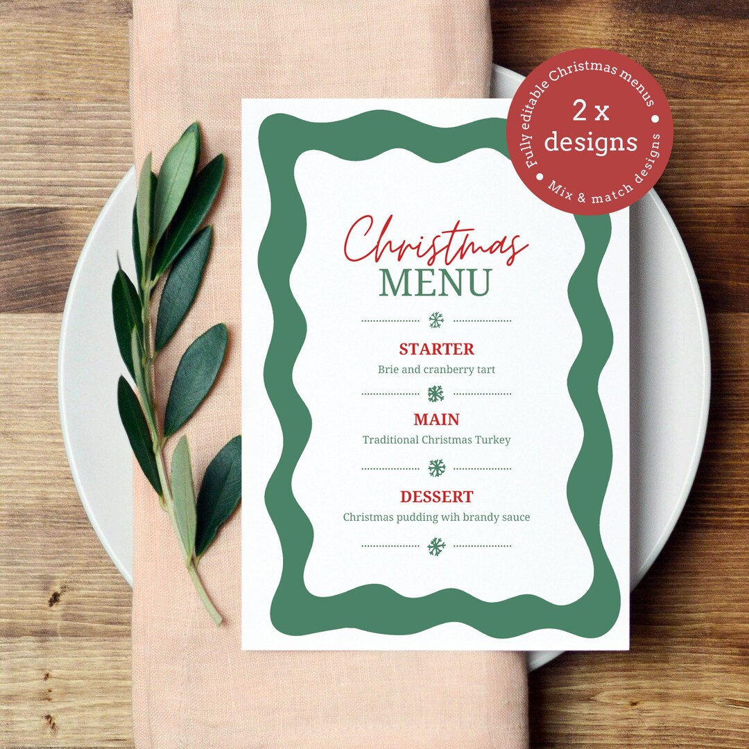 Christmas Menu, Christmas Menu Template, Printable Christmas Menu, Xmas ...
