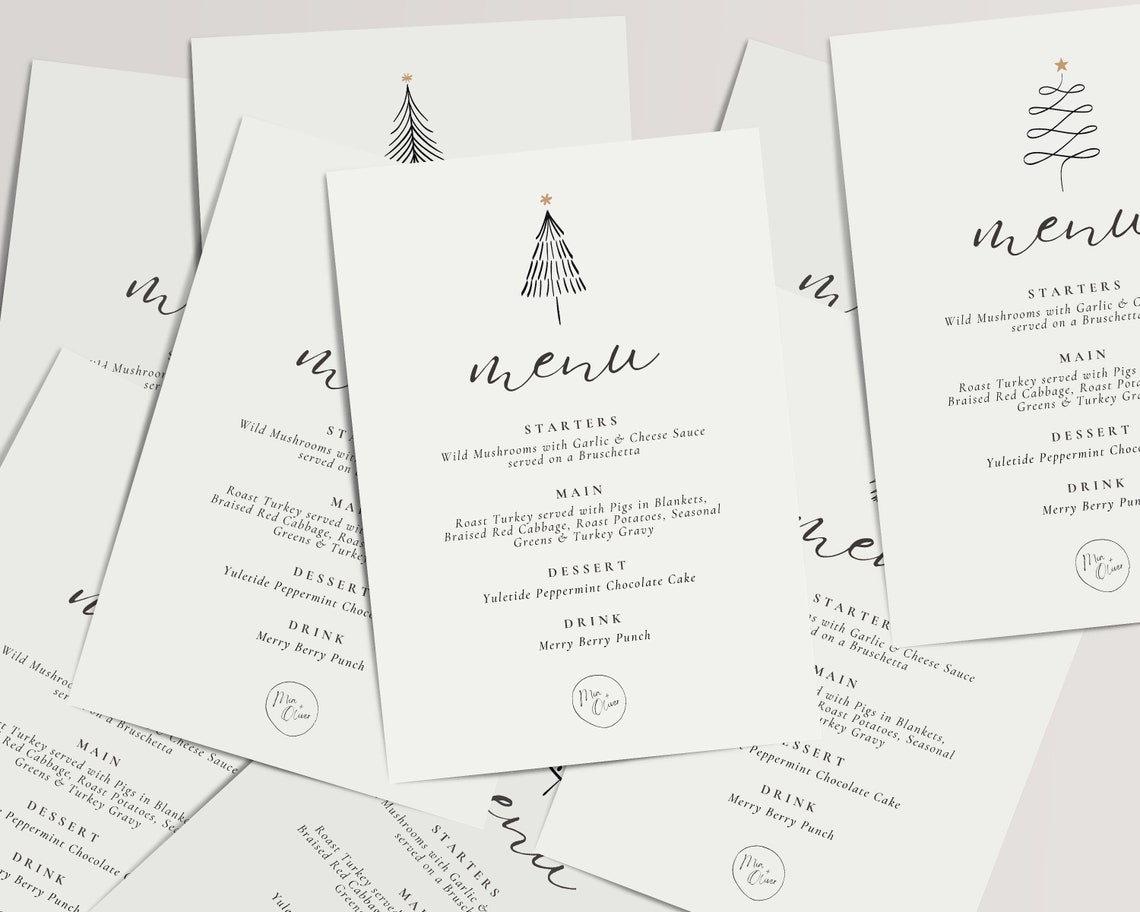 Hand Drawn Christmas Menu, Christmas Menu Template, Printable Christmas ...