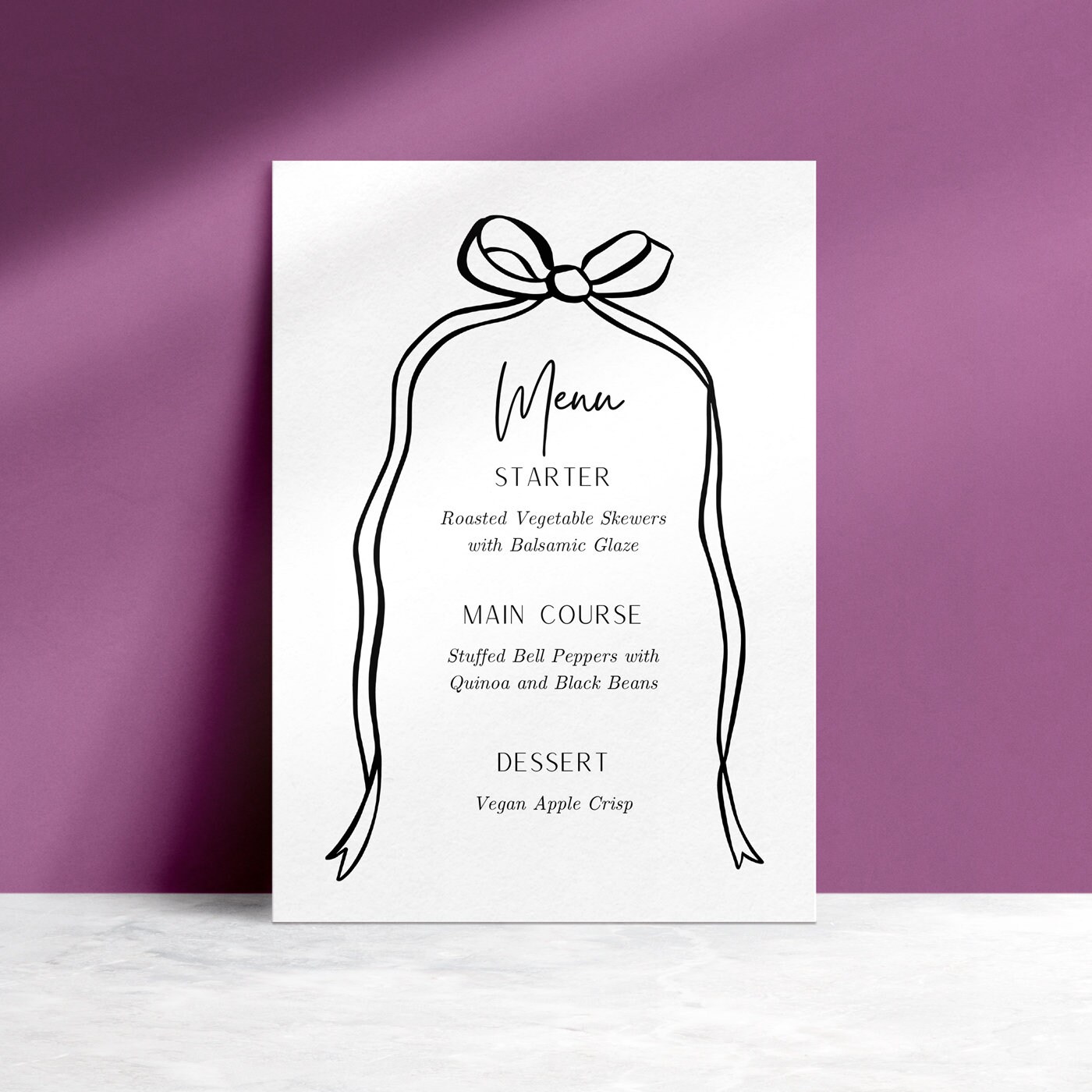 Ribbon and Bow Shaped Place Name and Menu Template Ribbon Place Card ...