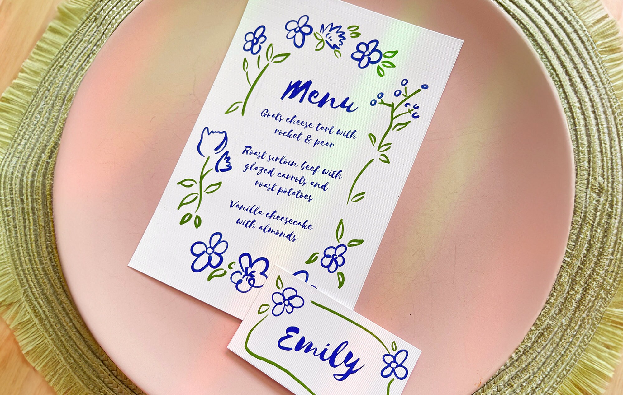Hand Drawn Floral Menu Template With Name Card Custom Wedding - Etsy