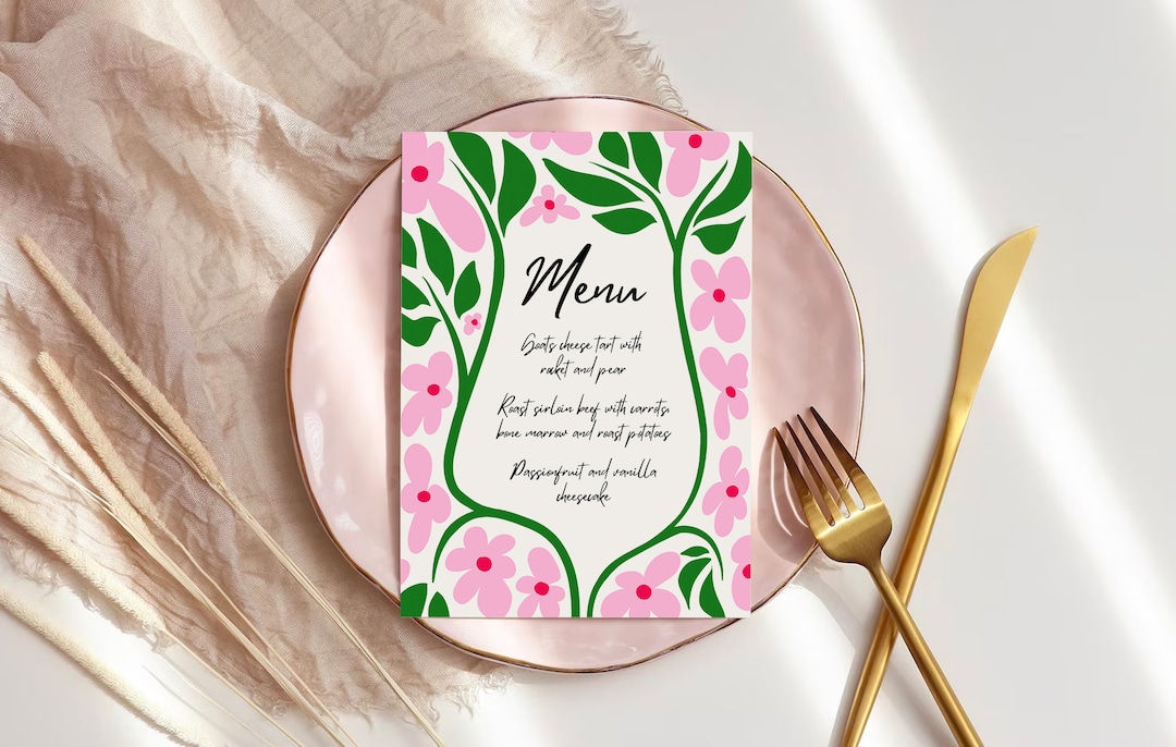 Editable Floral Hand Drawn Menu Name Card Template, Dinner Menu ...