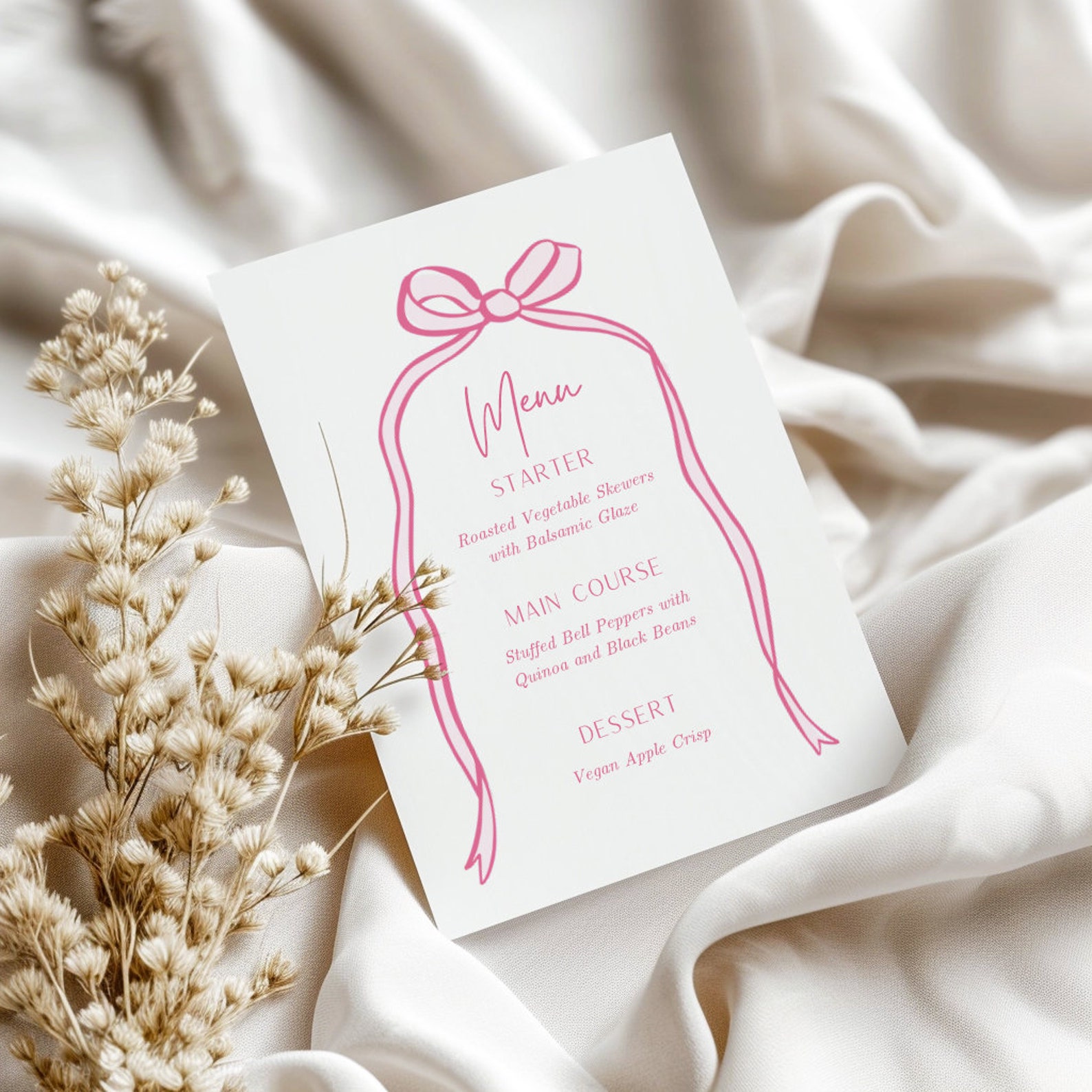 Pink Ribbon Border Menu With Matching Bow Outline Shaped Place Names ...