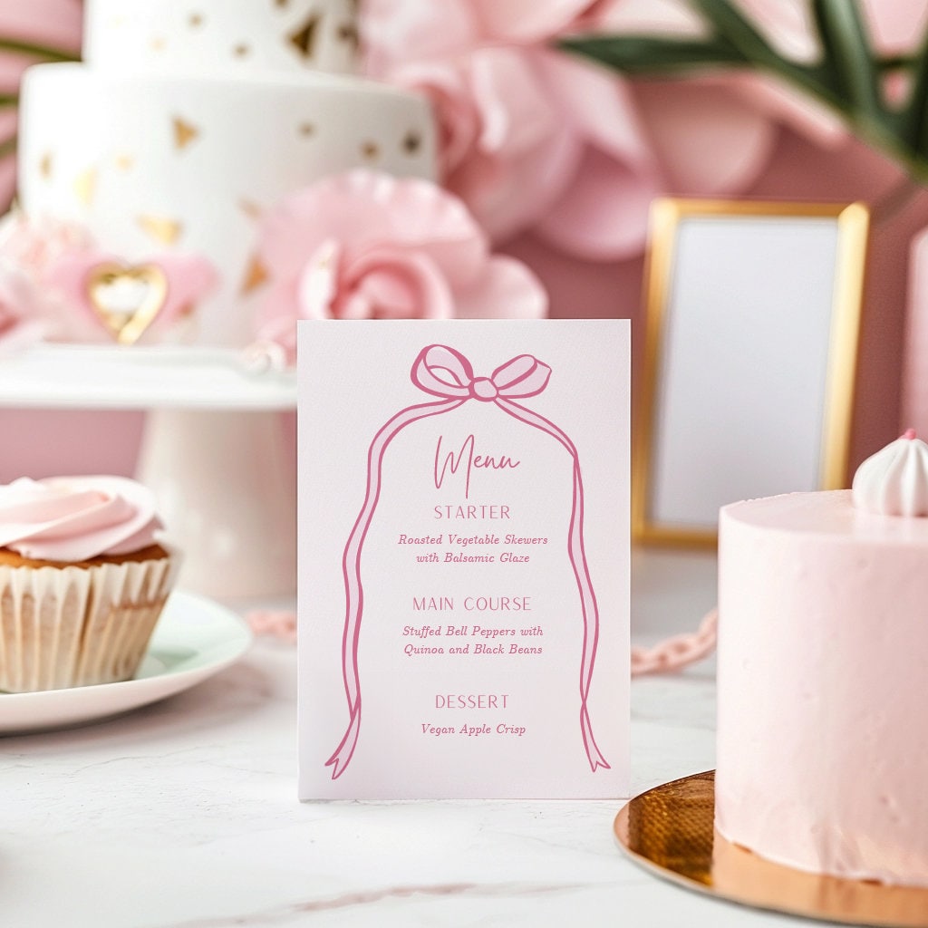 Pink Wavy Ribbon Menu Template Hand Drawn Ribbon Border Instant ...