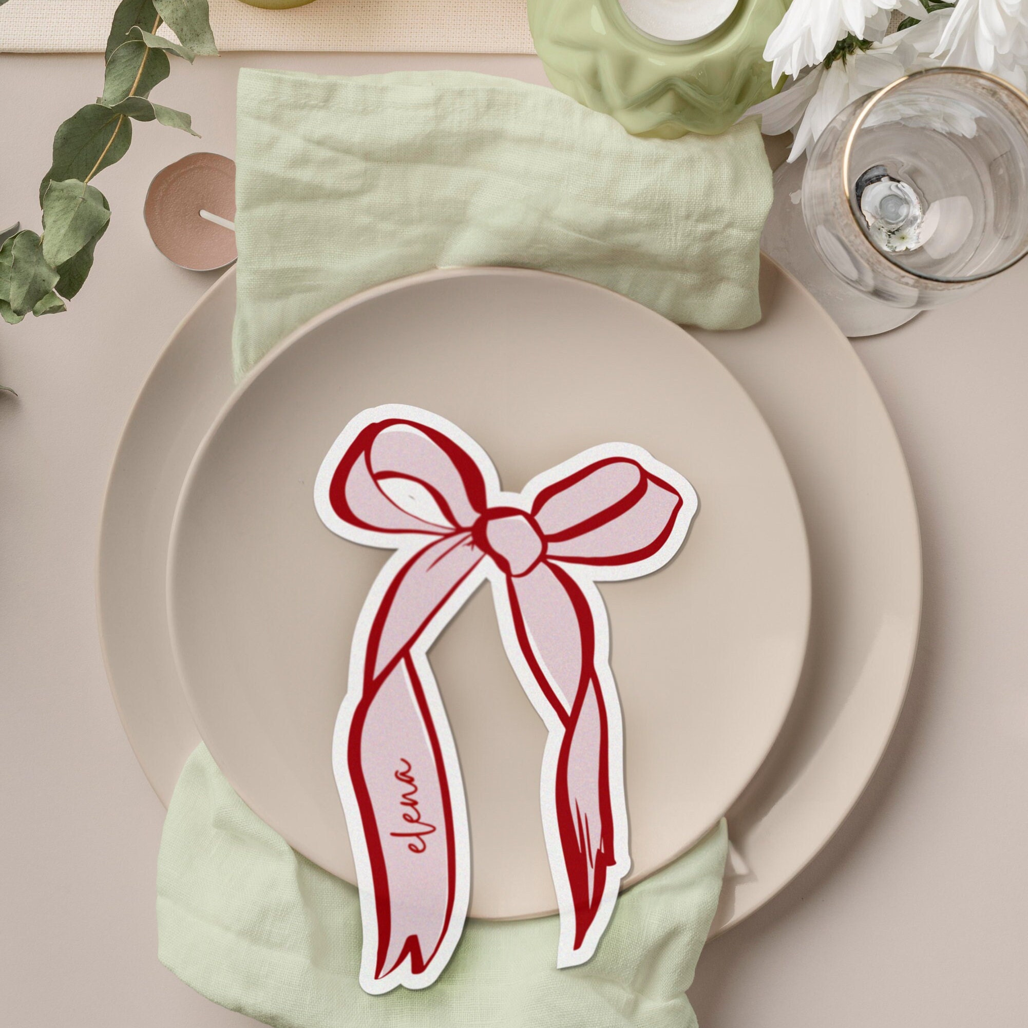 Red and Pink Ribbon Shaped Place Name Ribbon Place Card Wedding Name ...